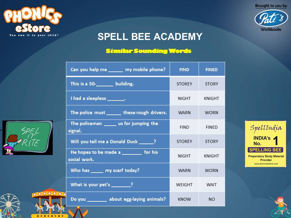 Spell Bee ... Spelling Words ... Similar Sounding Words